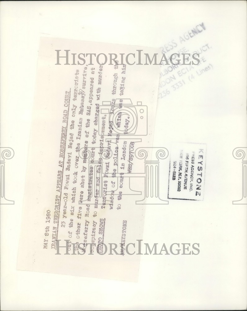 1980 Terrorist Fowzi Badavi Nejad in police van - Historic Images