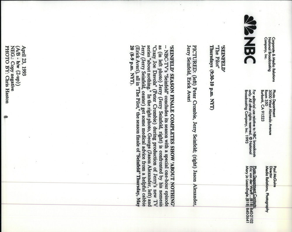 1993 Press Photo Seinfeld Pilot Stills Jerry Jason Alexander NBC TV Co ...