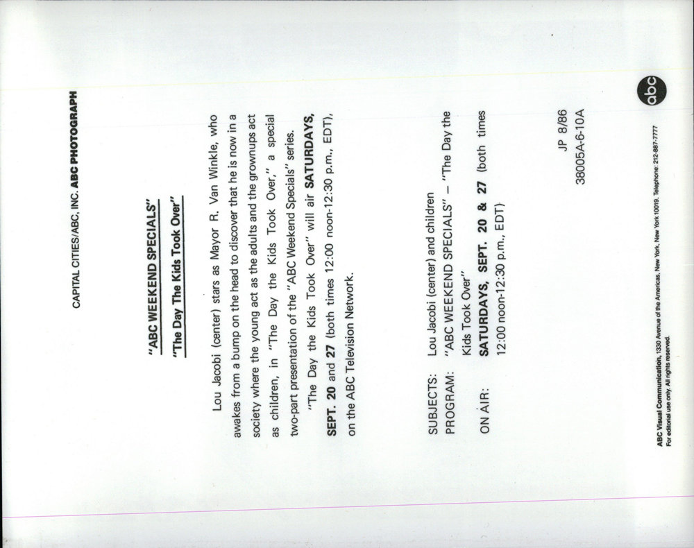 The Day The Kids Took Over Lou Jacobi 1986 vintage promo photo print ...