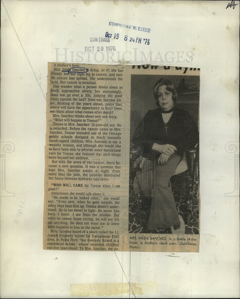 1976 Press Photo Mrs Nilda Sanchez,cancer victim - Historic Images