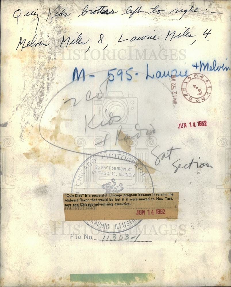1952 Press Photo Quiz Kids bros. Melvin Miles, Laurie Mile. - Historic ...