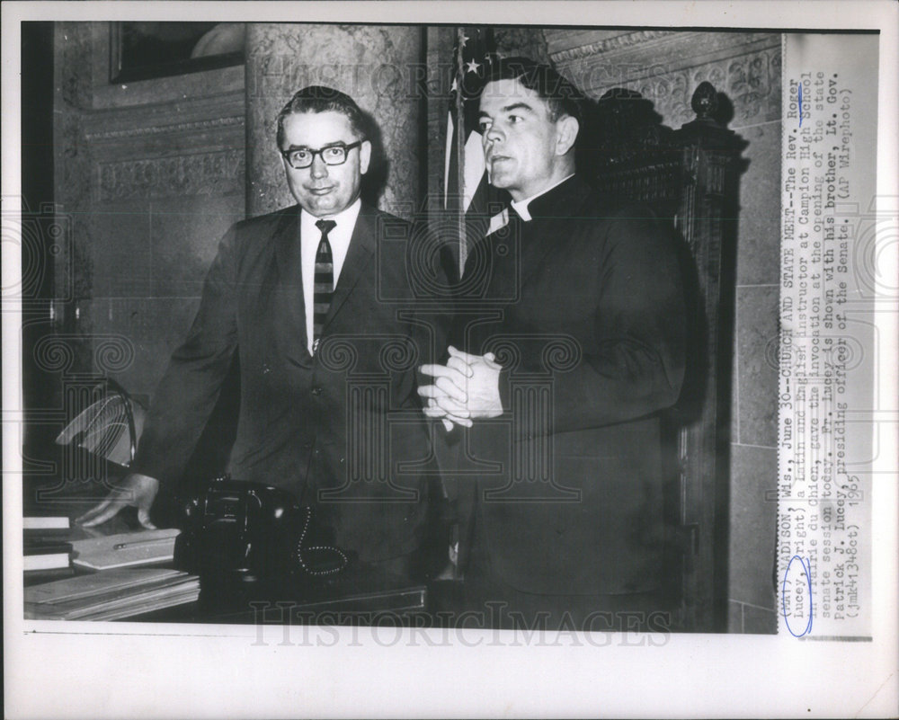 1965 Press Photo Rev Roger Lucey w/ his brother Lt Gov Patrick Lucey a ...