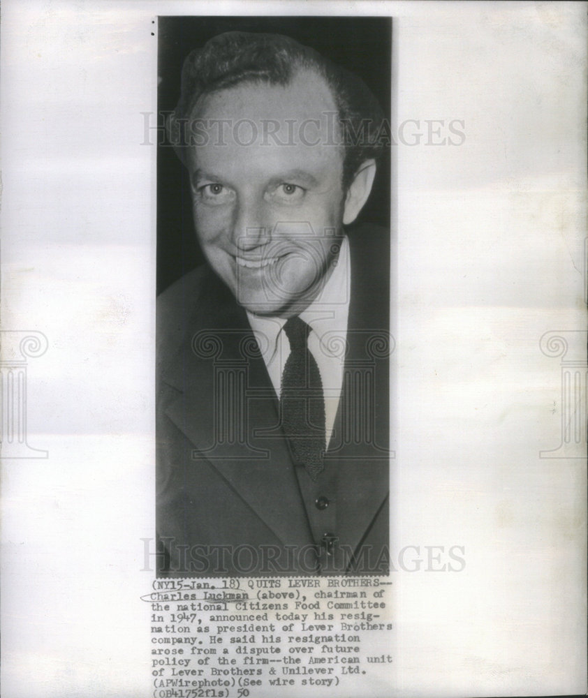 1950 Press Photo Quits lever brothers Charles Luckman - Historic Images