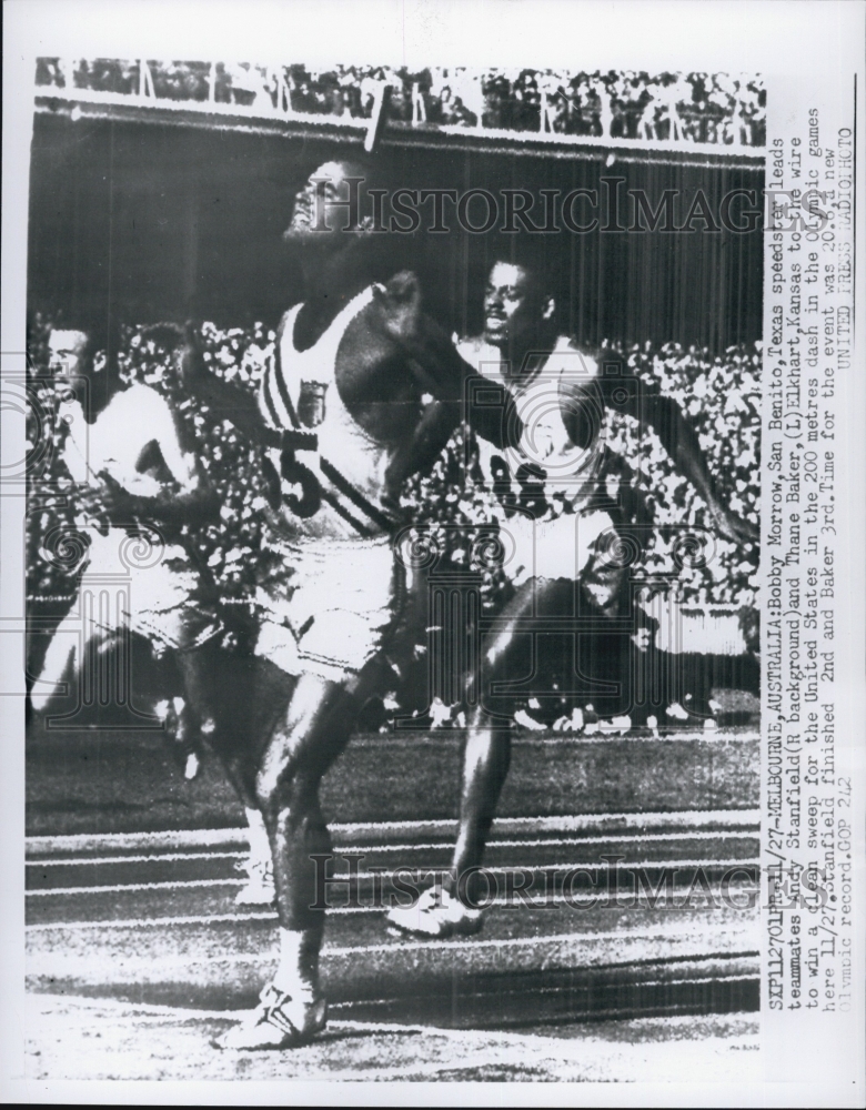1956 Press Photo Bobby Morrow & Andy Stanfield & Thane Baker 200 m oly ...