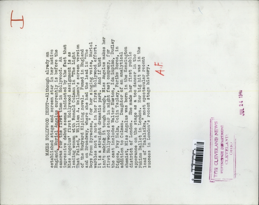 1939 Press Photo Actress Muriel Angelus - Historic Images