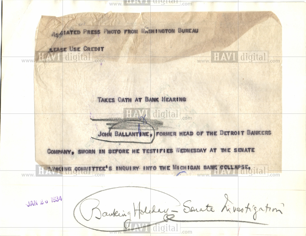 John Ballantine Detroit Bankers 1934 Vintage Photo Print - Historic Images