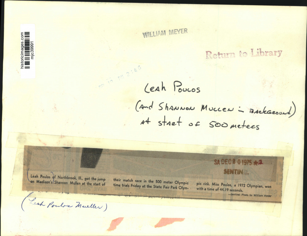 1975 Leah Poulos, Shannon Mullen, start of 500 meter at Olympic rink ...