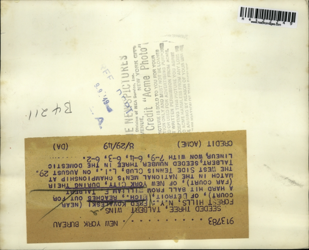 1949 Press Photo Forest Hills NY Fred Kovaleski vs William Talbert Nat ...