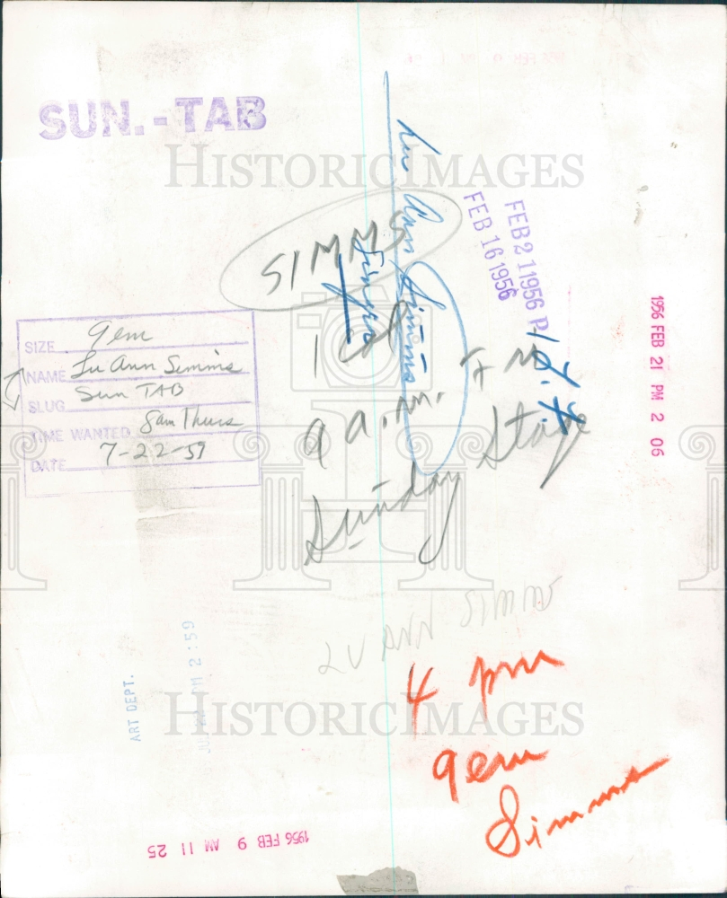 1956 Singer Lu Ann Simms Press Photo - Historic Images